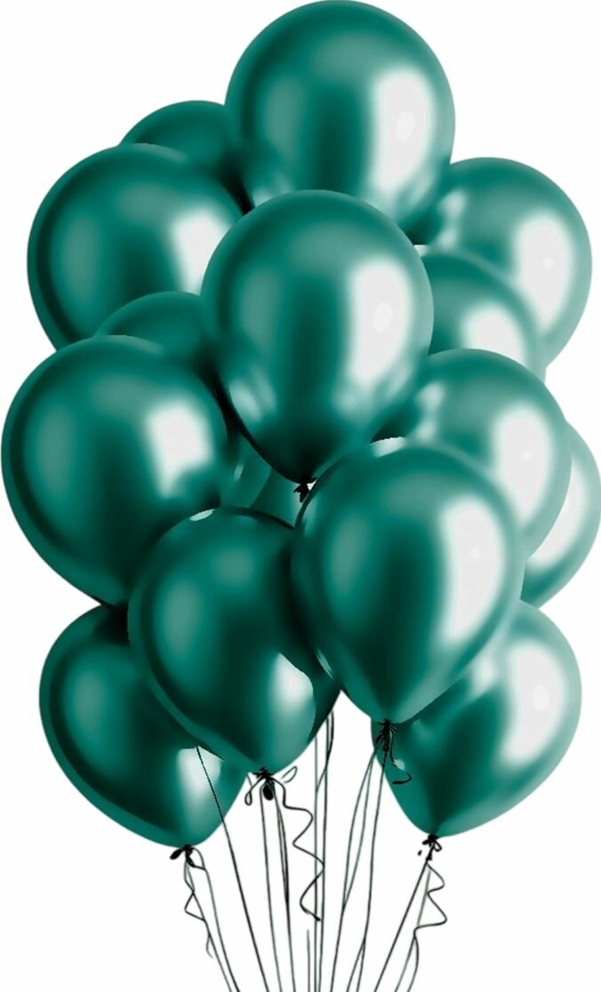 Воздушные латексные шары Хром 12", хромированные без рисунка, надувные хромовые шарики для наполнения гелием или воздухом, набор 50 штук, зелёные