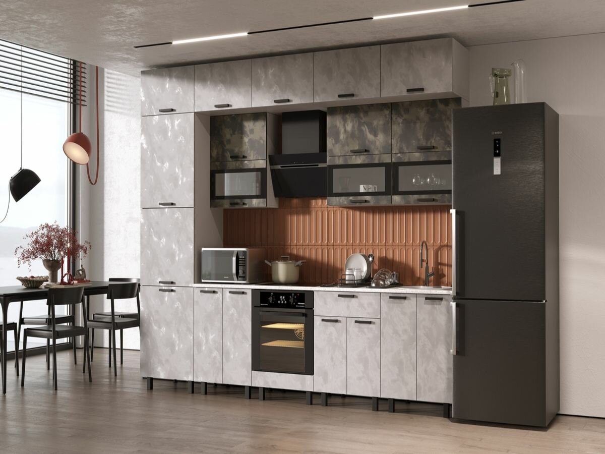 Кухонный гарнитур Техно 3,0/1080м Компоновка №2 Мальта/Мальта Грей