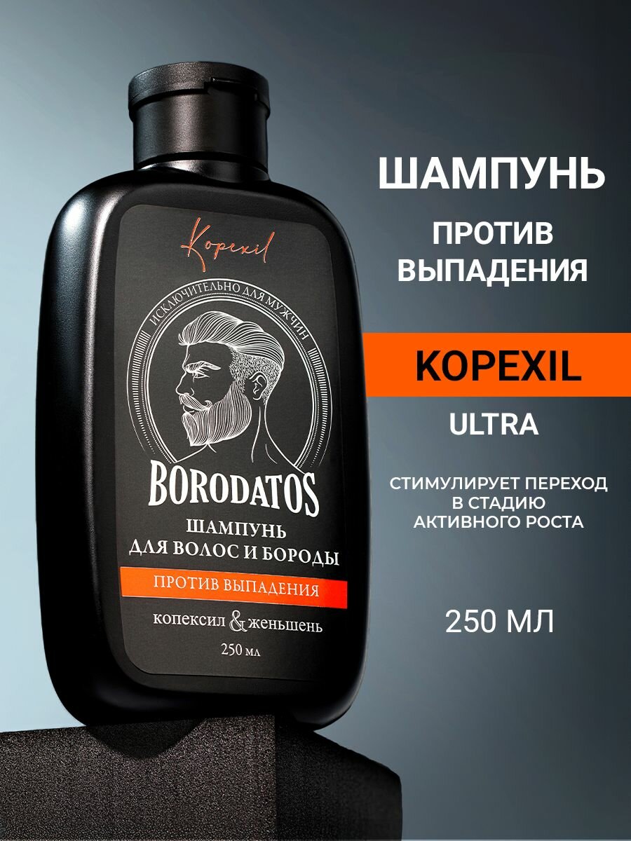 Borodatos Шампунь для волос и бороды против выпадения, 250мл.