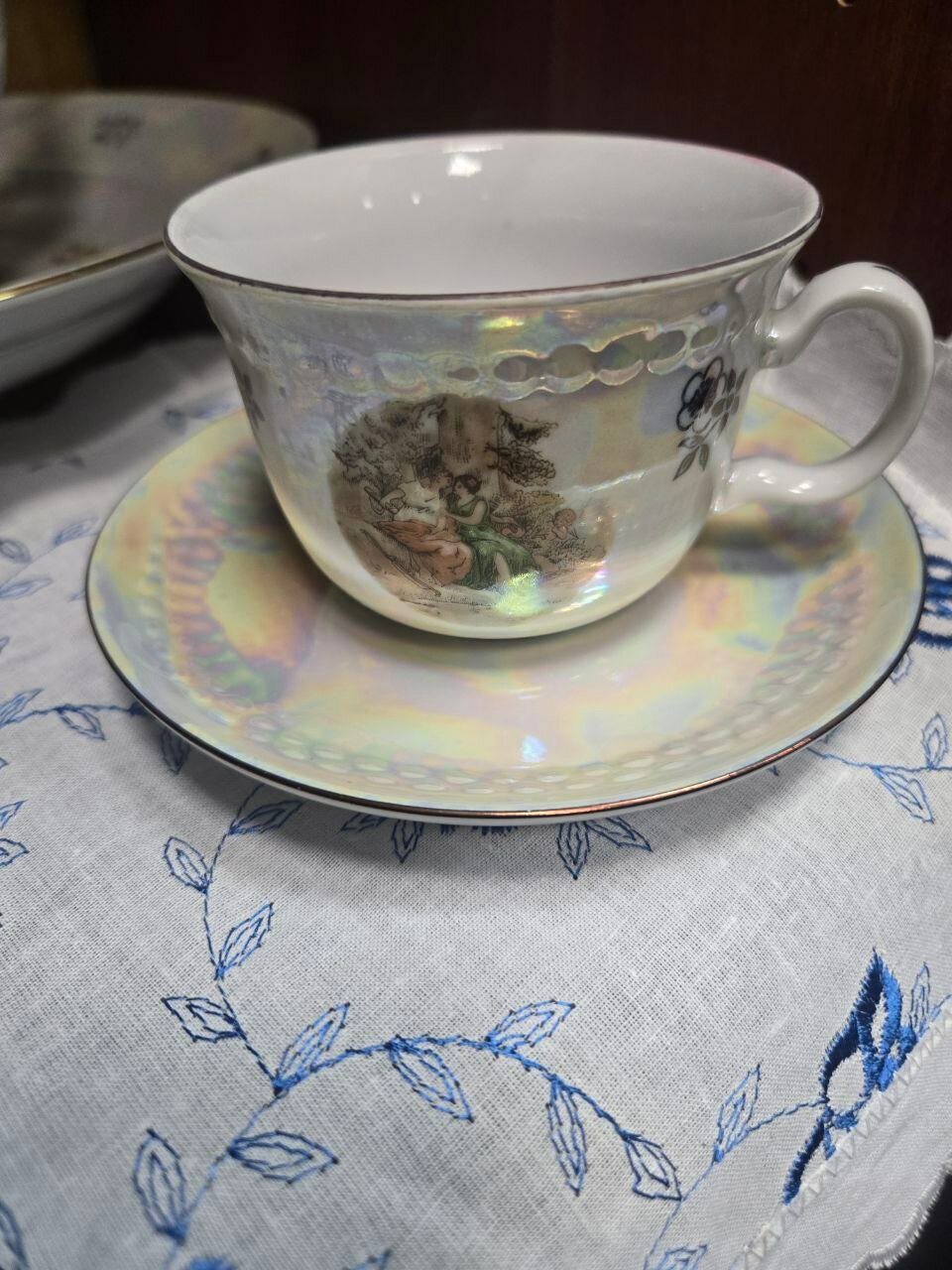 Чайная пара Мадонна винтажная, Фарфор, перламутр, золочение, KAHLA Германия