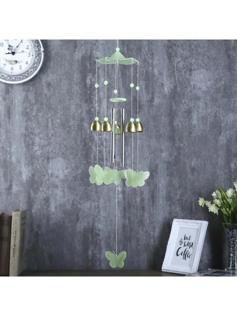 Музыка ветра "Бабочки" фосфорная 4 трубки, 60см