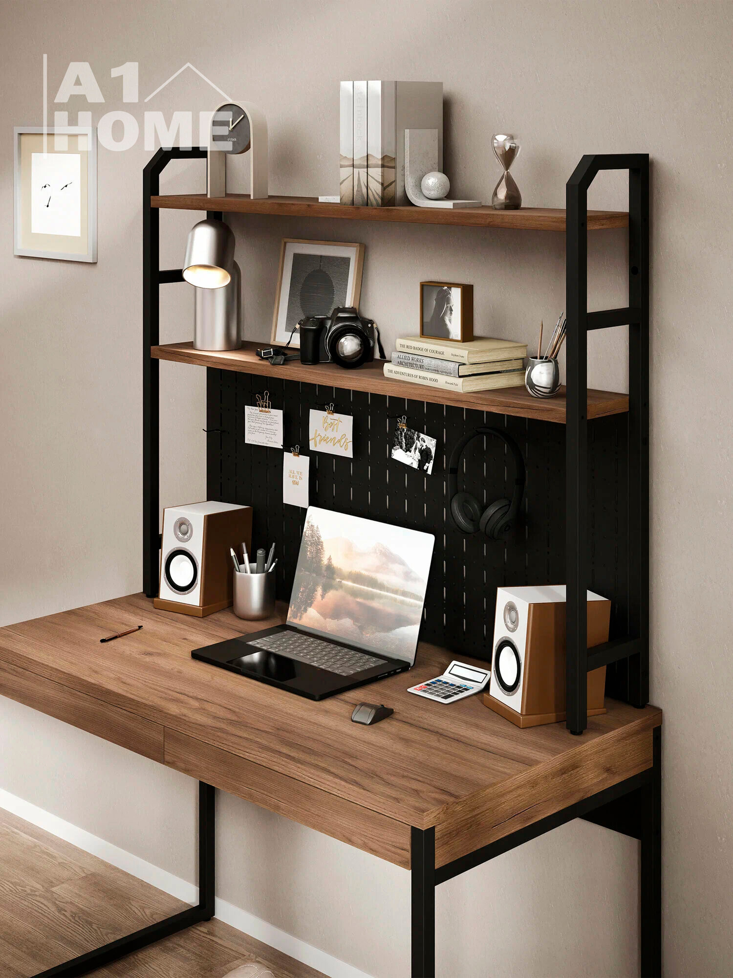 Настольная Полка 135х20х95 см органайзер настольный для компьютера Дуб Веллингтон