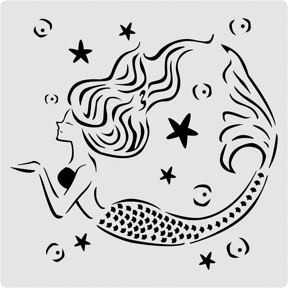 1 шт. Пластиковые многоразовые трафареты для рисования, шаблоны для рисования на ткани, плитке, напольной мебели, дереве, квадратный узор Русалка 300x300 мм