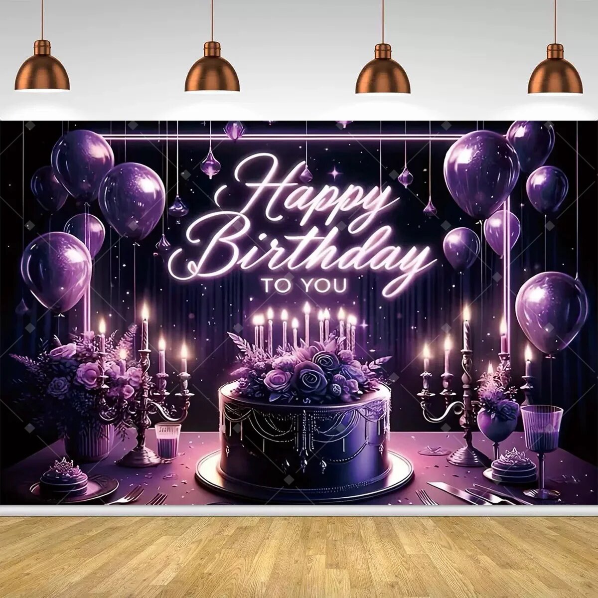 Романтический фиолетовый фон для украшения вечеринки в честь Дня Рождения для девочек, воздушный шар на день рождения, подарок на высоком каблуке, товары для вечеринок, Декор, фотобаннер