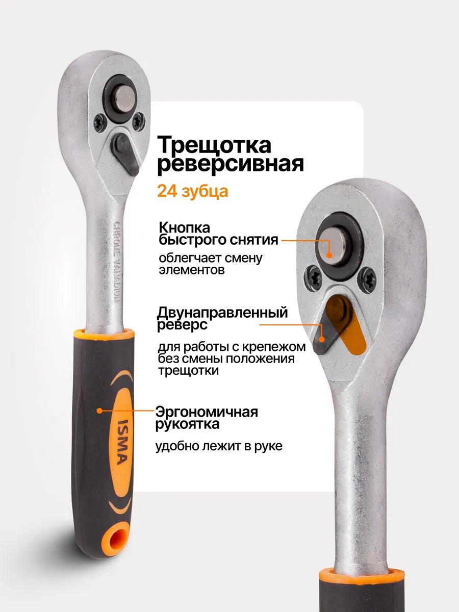 Набор инструментов ISMA 46, в кейсе, универсальный, с трещоткой