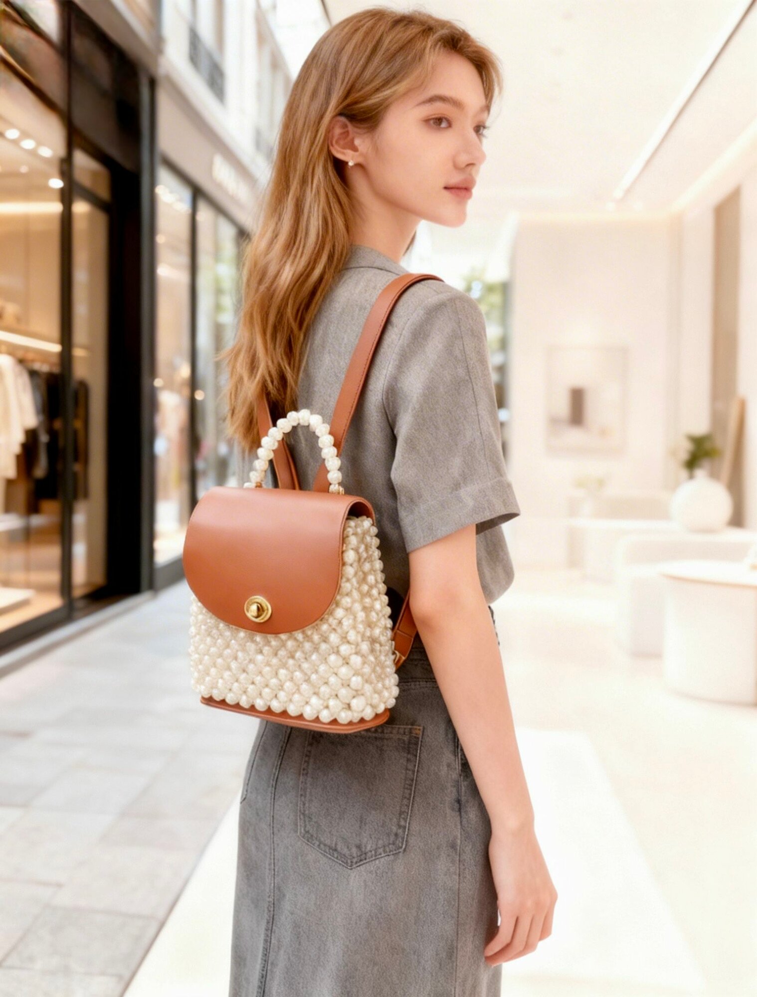 Сумка-рюкзак из бусин и экокожи ручной работы