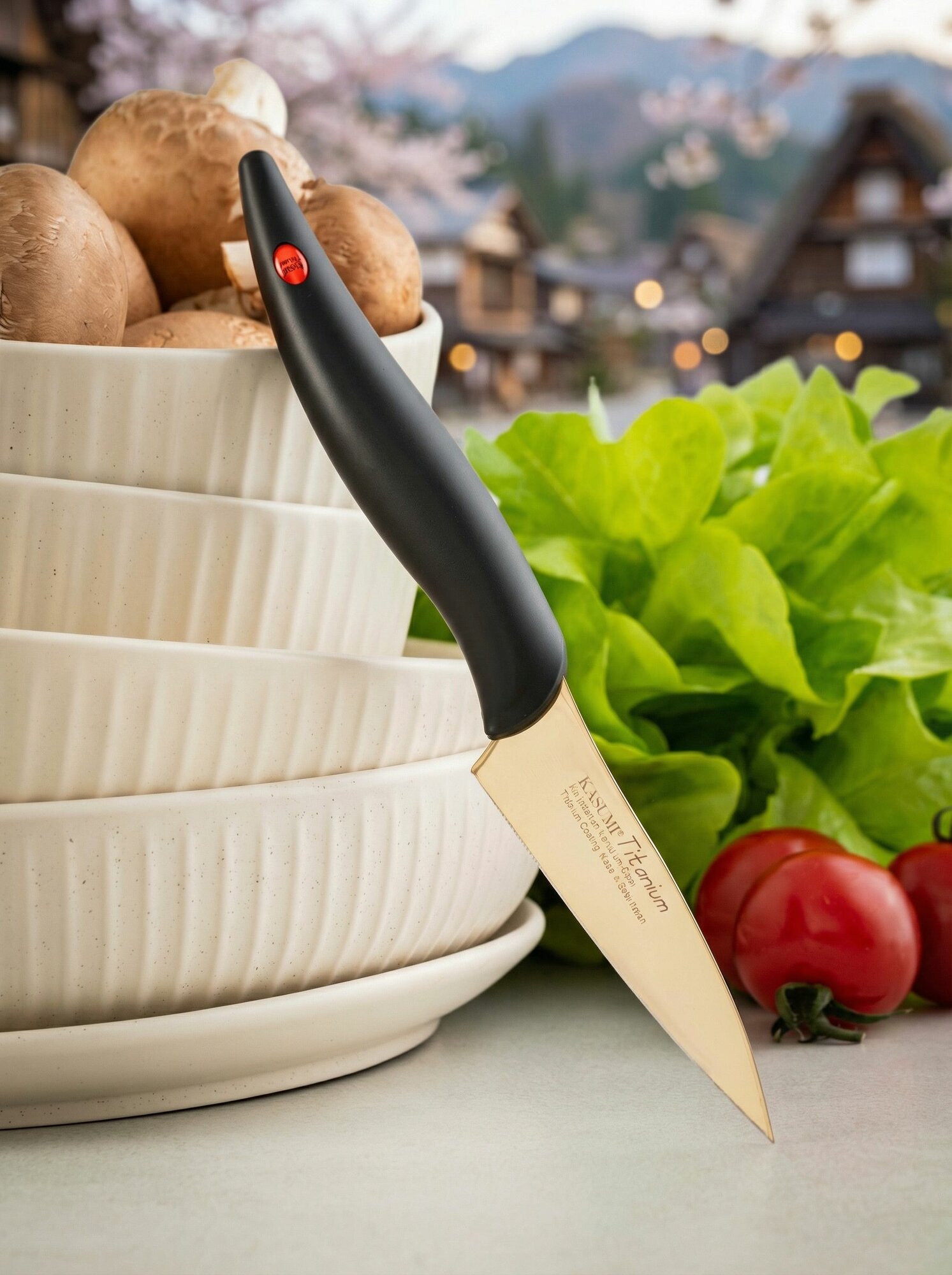 Кухонный нож овощной Kasumi Titanium для чистки овощей и фруктов