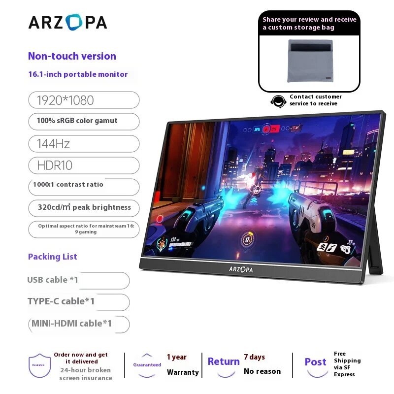 ARZOPA портативный монитор 4K 144Гц black