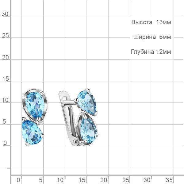 Серьги серебро, 925 проба, родирование, топаз, фианит, длина 1.3 см, , голубой — фото 1