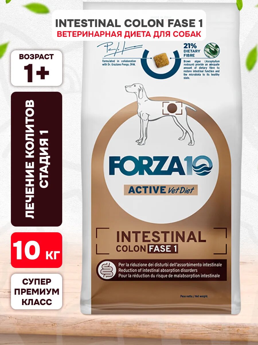 Корм сухой Forza10 Dog Active Vet Diet Intestinal Colon Fase 1 для взрослых собак для лечения колитов, 10 кг
