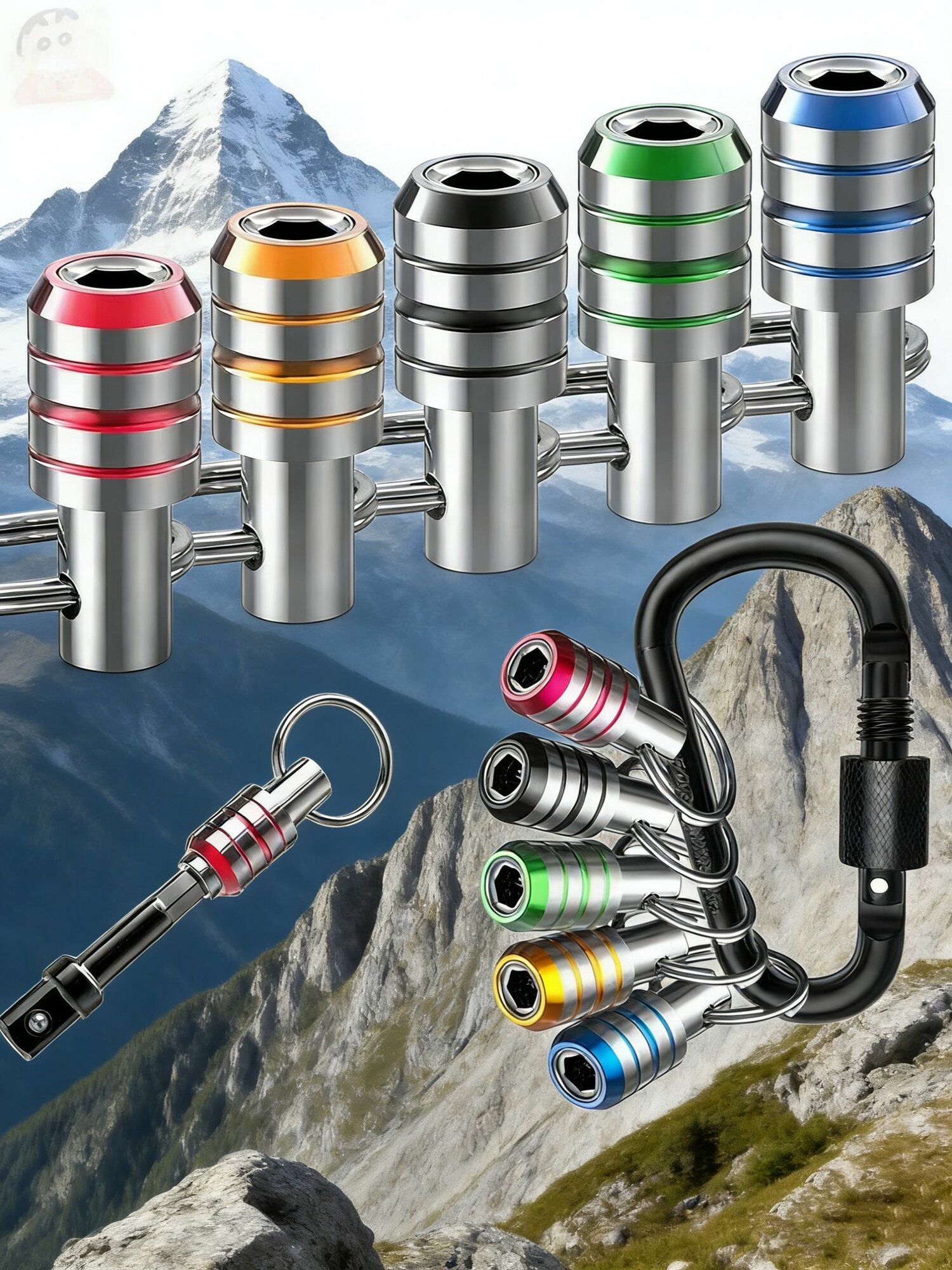 Держатель бит шестигранных на 1/4", с быстросъемным карабином, отвертка набор держателей бит, Адаптер для бит и отверток, брелок-удлинитель, 5 предметов.1