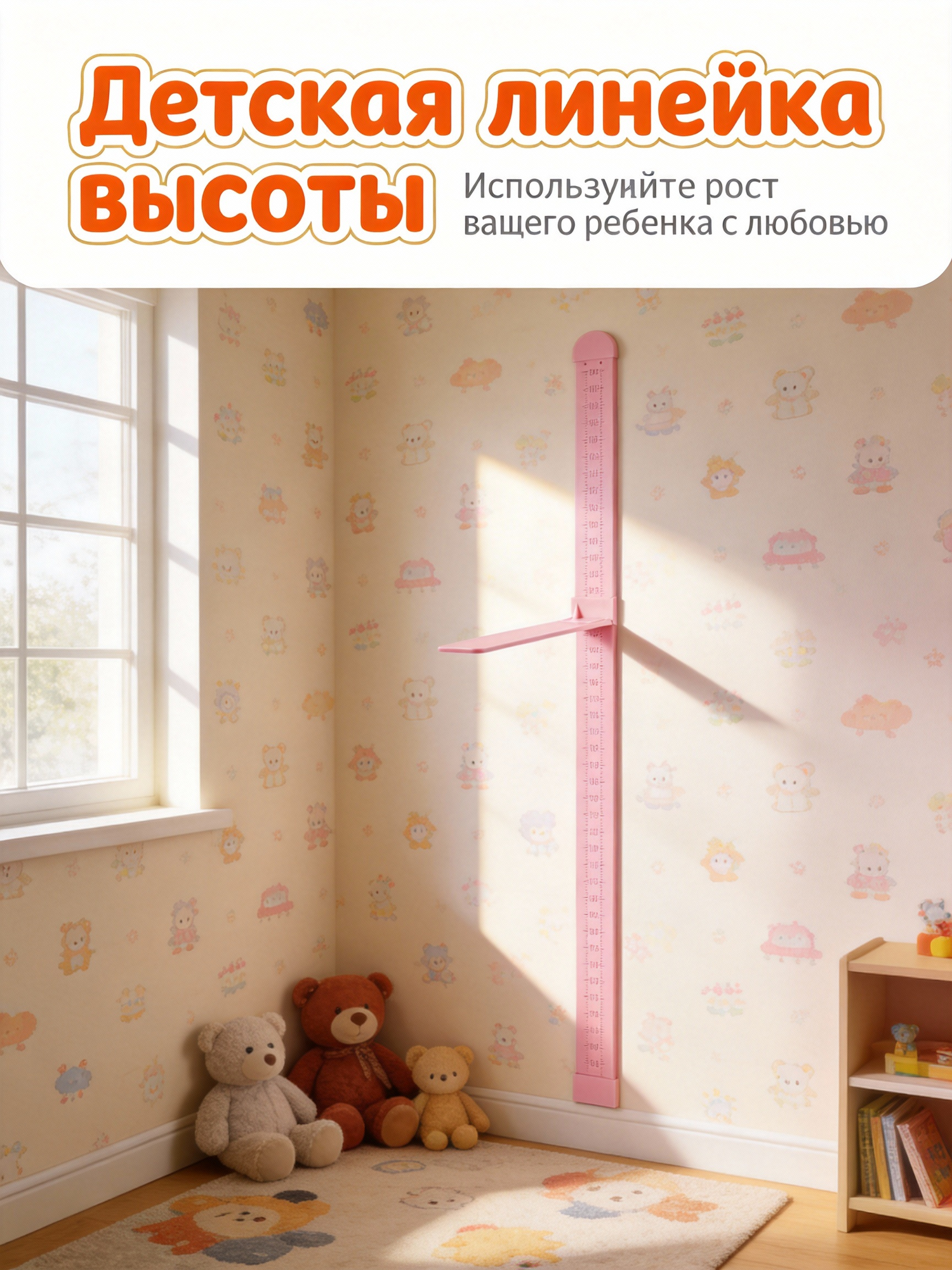 Детская линейка высоты, настенная рулетка из ABS модульная 5 частей по 41,5 см для измерения роста 0-200 см и декора детской комнаты