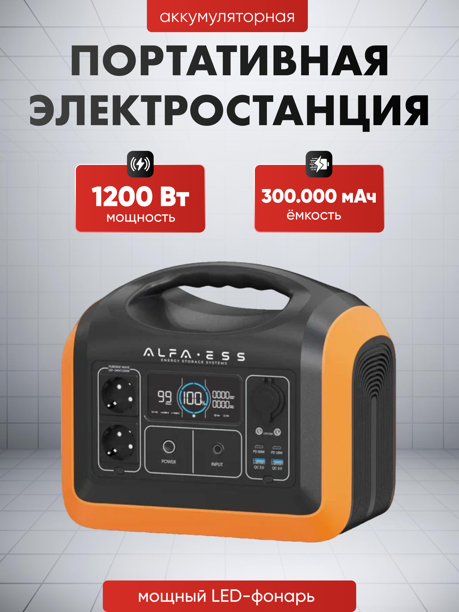 Портативная электростанция ALFA-ESS UPP 1200, 1200 Вт, 310 000 мАч, 992 Втч