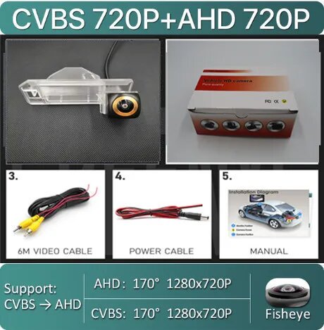 170 ° Автомобильная камера заднего вида с золотым объективом AHD 1080P для AHD 720P CVBS 720P