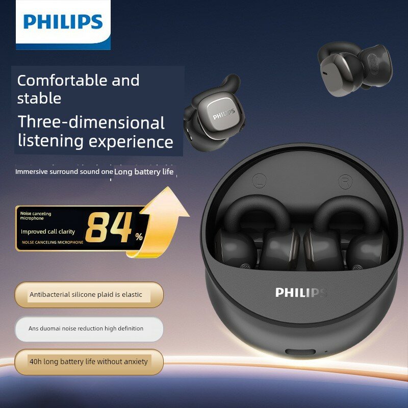 Беспроводные Bluetooth-наушники Philips, не внутриканальные, с креплением-клипсой, новая модель 2025 года, для спорта,
