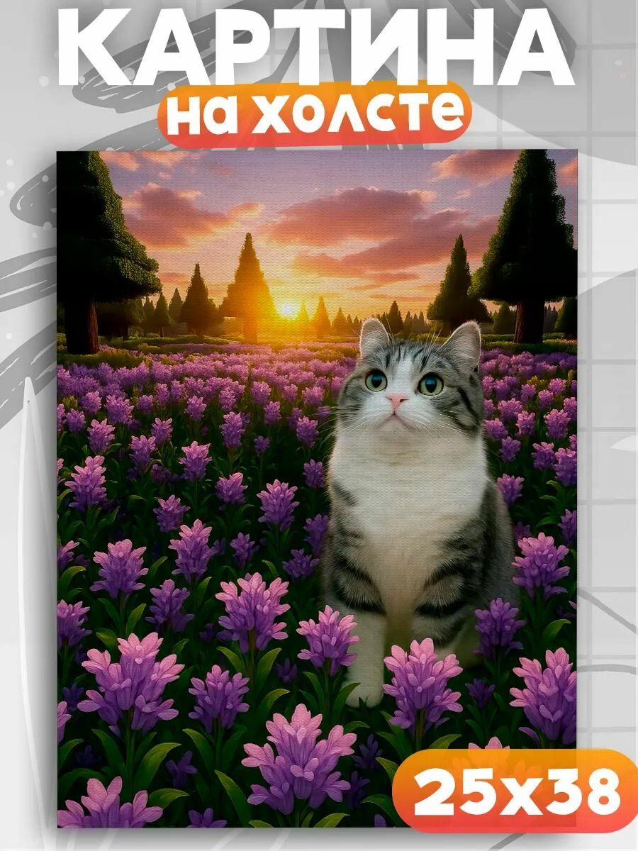 Картина на стену Minecraft мем котик, на подрамнике, 1шт, 38х25 размер.