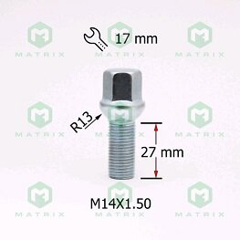 Болт колеса М14 х 1,5 сфера L=27мм S=17мм цинк (с юбкой) (40)