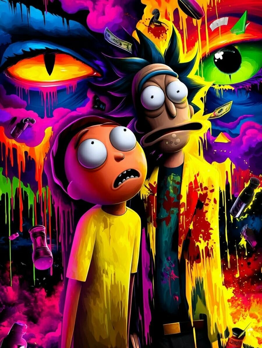 Алмазная Картина "Рик И Морти" 5D Круглый Бриллиант 30х40 См.