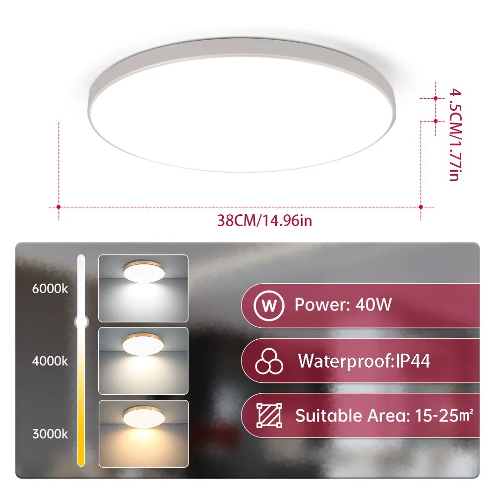 Светодиодные потолочные светы для ванной комнаты IP44 Водонепроницаемые внутренние кухонные свет AC165-265V 18W/30W/40W Потолочная лампа для спальни для домашней панели