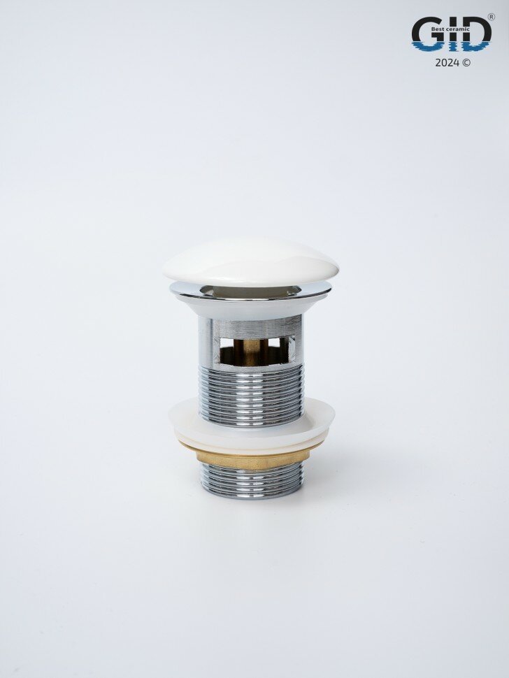 Донный клапан GID-ceramic Wh100-1, с переливом, белый, латунь