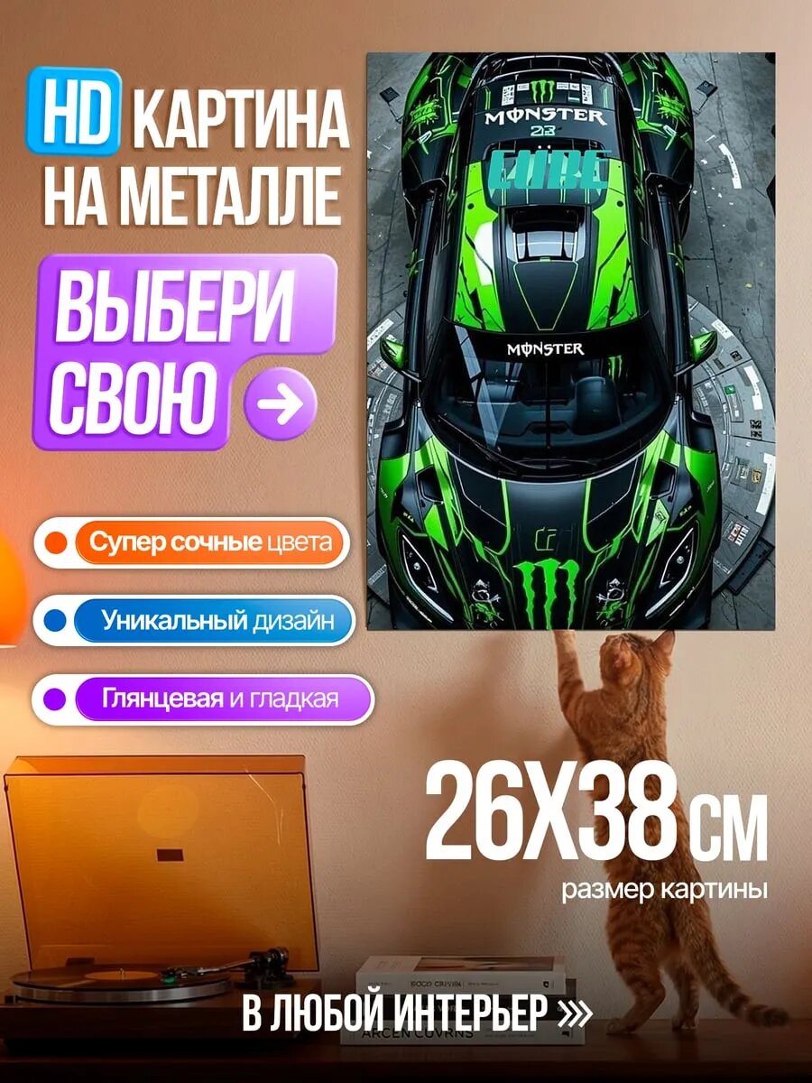 Картина на HD металле Гоночная машина Monster Energy