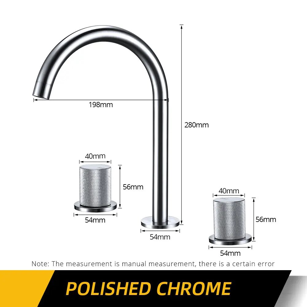 Кран для раковины Горячая и холодная кранка Ванная комната Ручки с насечкой Двухрукавный Настенный смеситель для раковины 360° вращение Слив Электроплатиновое покрытие-1733-3PCS-PC-U