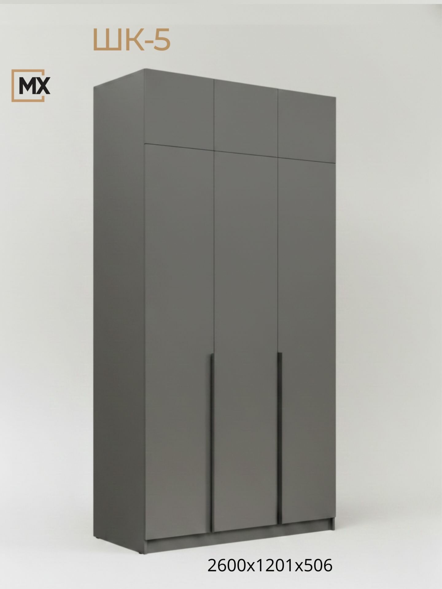 Шкаф распашной c антресолью ШК-5 1,2 / Бастион/ Арно Графит ЛДСП с 3мя полками, ящиками, штангой, для прихожей , гостиной, спальни 1201х506х2596 мебельный РАЙ