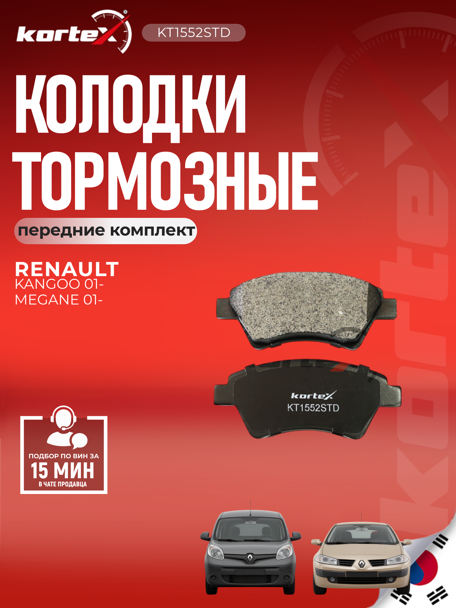 Колодки тормозные передние комплект Рено Меган, Гранд, Кангу, Сценик SX1578, PBP1544, KT1552T