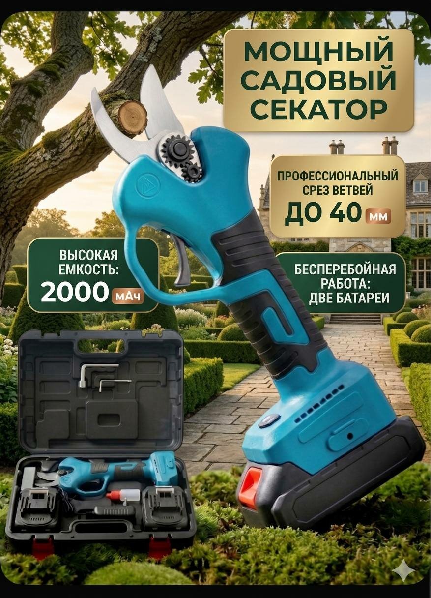 Секатор аккумуляторный садовый, электросекатор, 2 АКБ, кейс полный комплект Уцененный товар