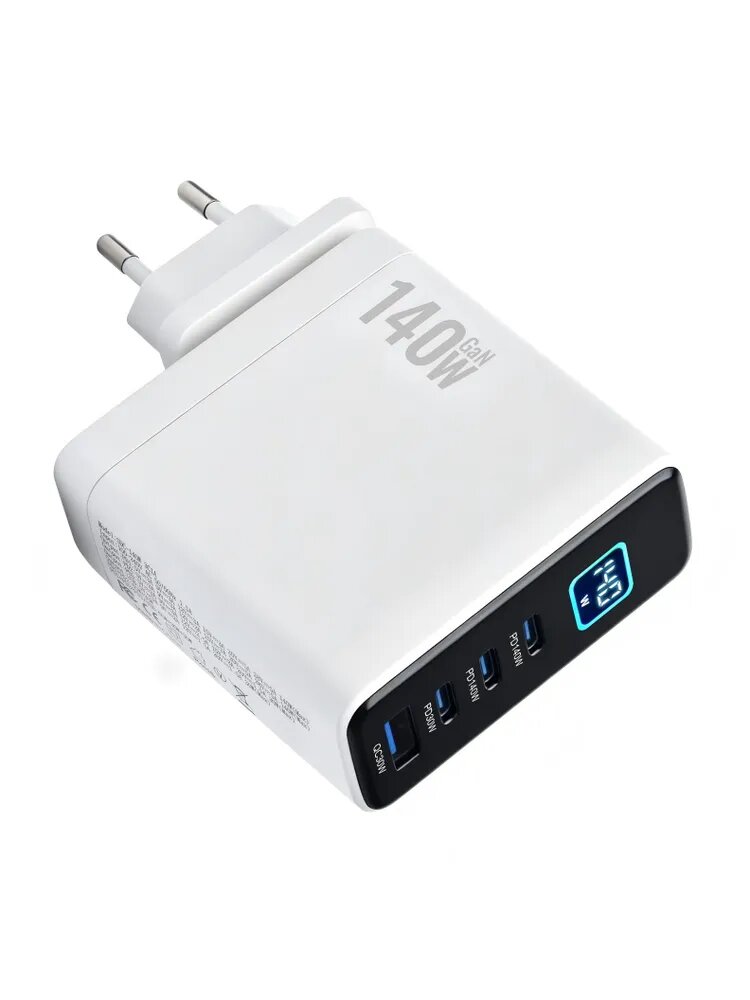 Быстрое зарядное устройство USB GaN, дисплей с искусственным интеллектом, 4 порта 3C (PD) + 1A (QC3.0)