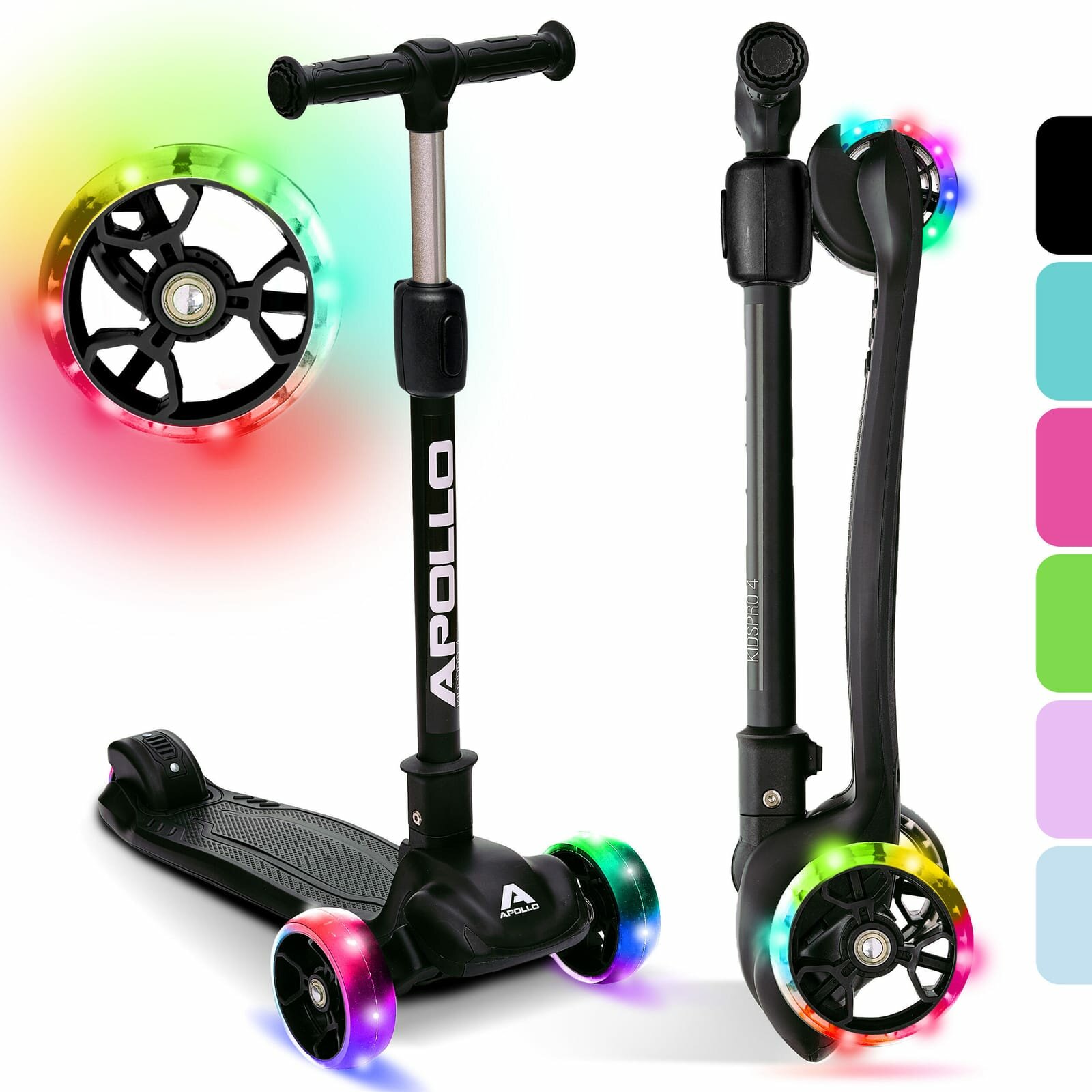 DECATHLON самокат KIDSPRO 4, черный, светодиоды