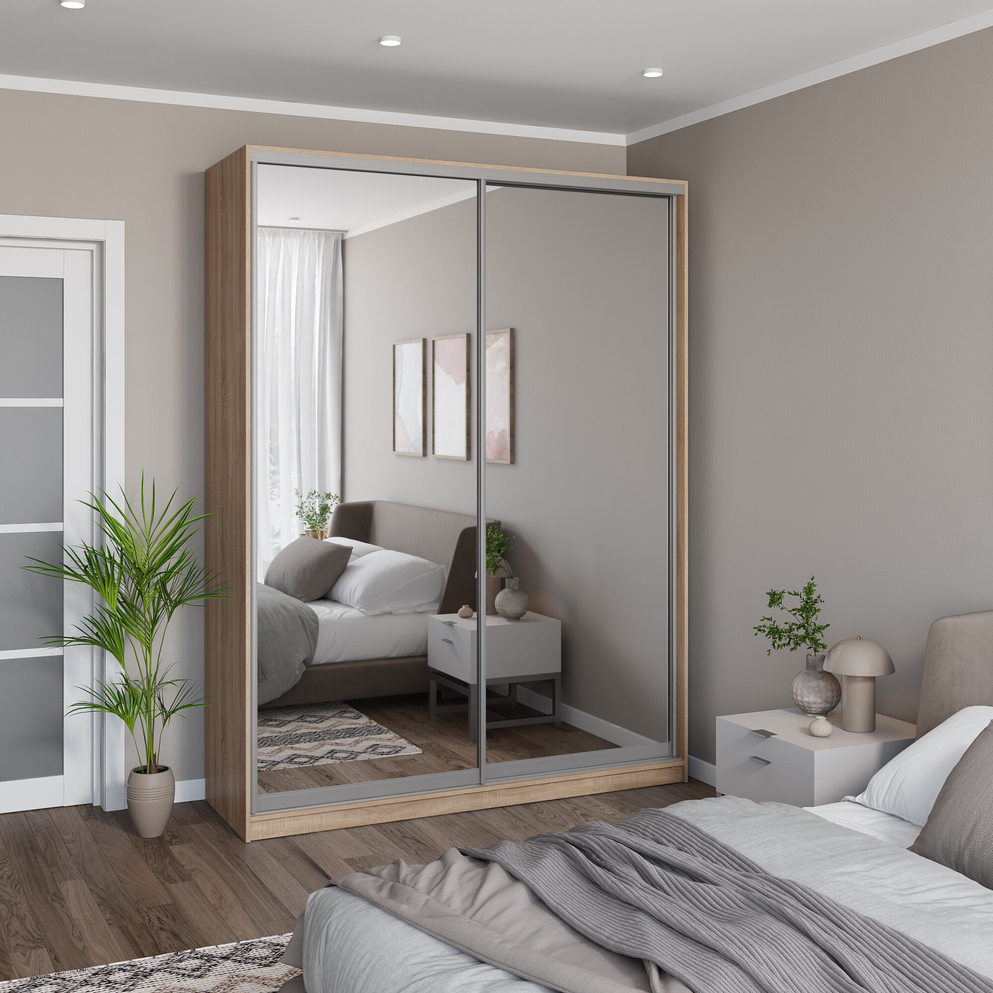 Шкаф купе для одежды "MELIA" сонома зеркальный 180 х 50 х 220 см (ШхГхВ)