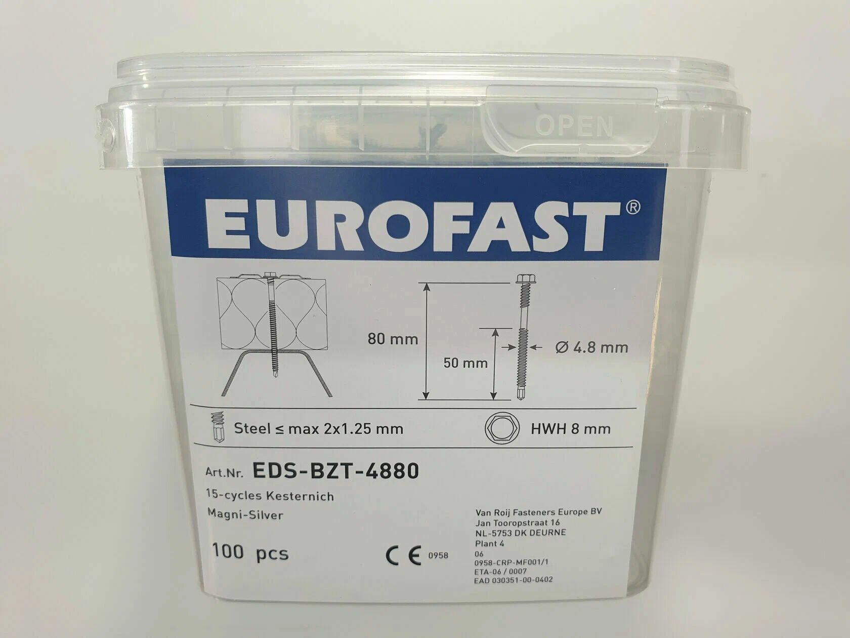 Саморез для сэндвич панелей SW8 4.8x80 (100 pcs) EUROFAST, Германия