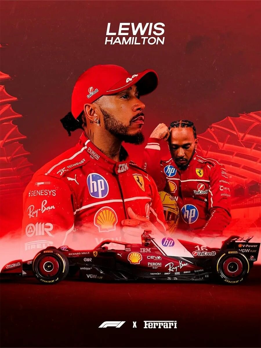 Постер(40х50 см). Автоспорт - Формула 1 - Льюис Хамильтон Ferrari