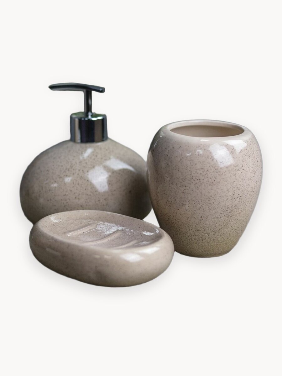 Набор для ванной комнаты аксессуары принадлежности комплект BATH PLUS DESERTO (3 предмета) керамика