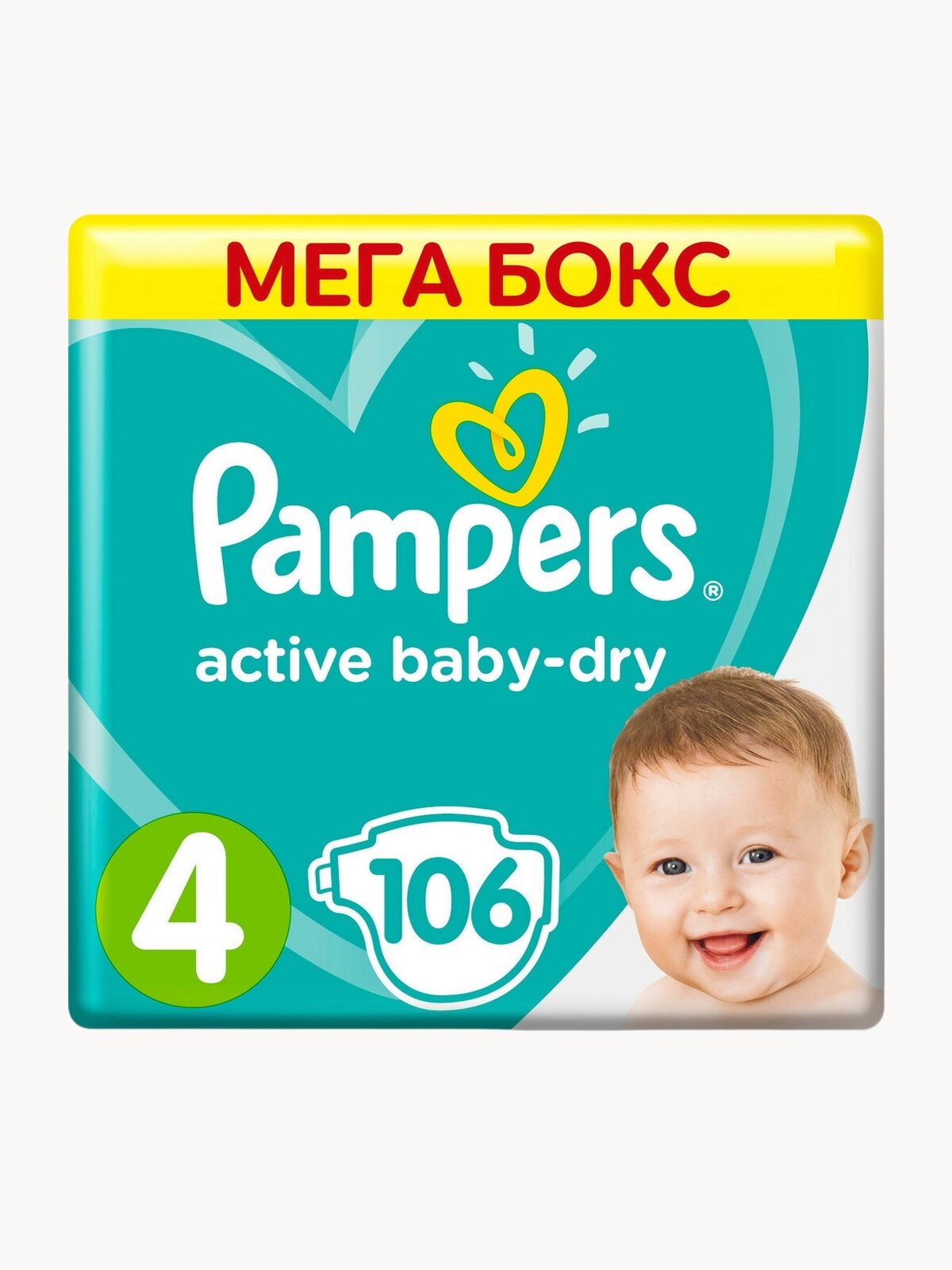 Подгузники Pampers Active Baby-Dry 9–14 кг, размер 4, 106 шт.