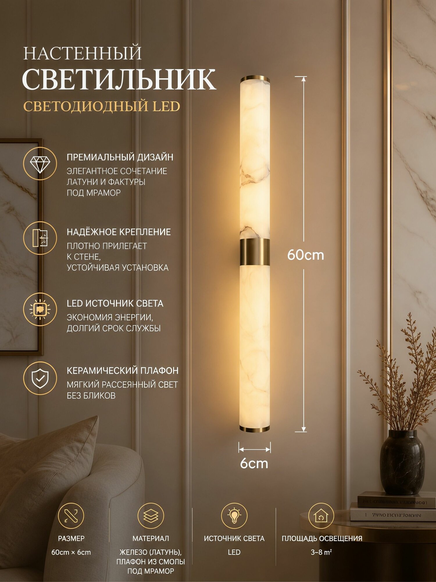Настенно-потолочный светильник, LED, 15 Вт