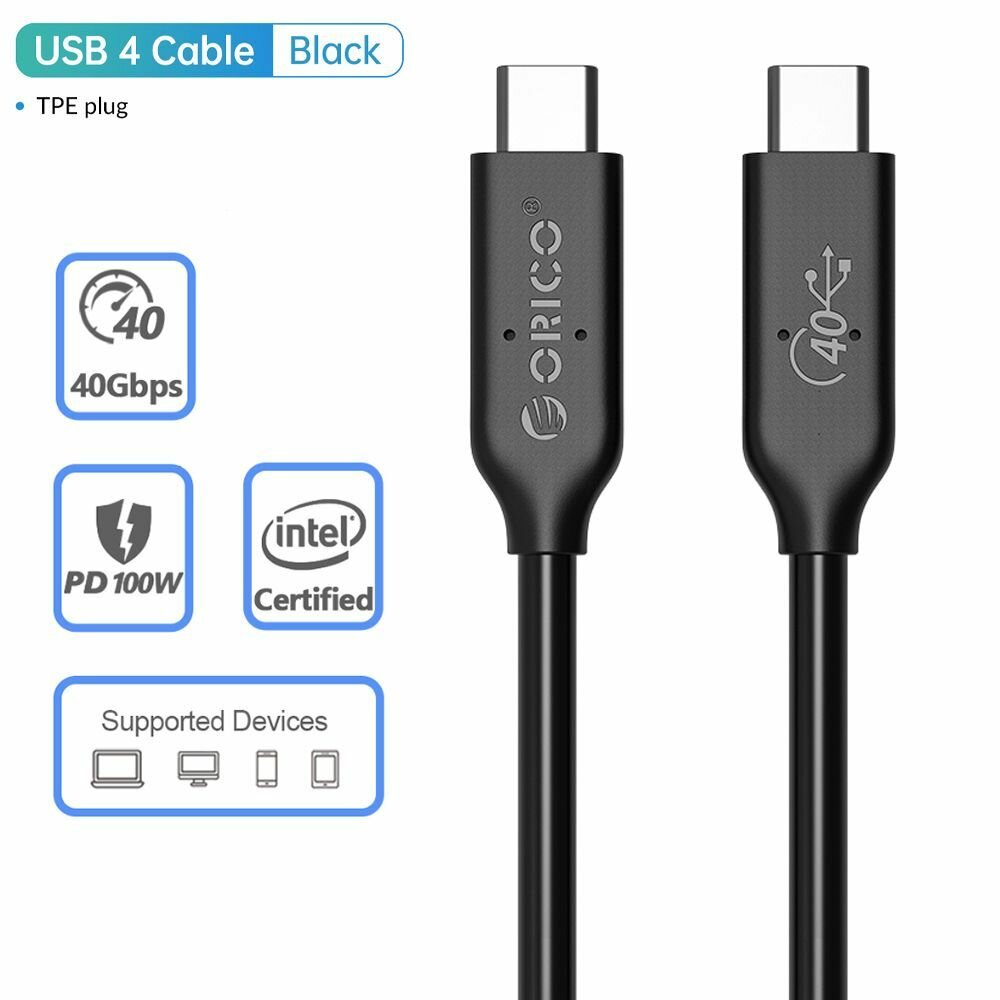 USB-кабель для передачи данных ORICO, сертифицированный USB-IF кабель для передачи данных типа c, кабель для зарядки HD 8K при 60 Гц PD100W, передача данных Thunderbolt 4 40 Гбит/с, ORICO-U4C03