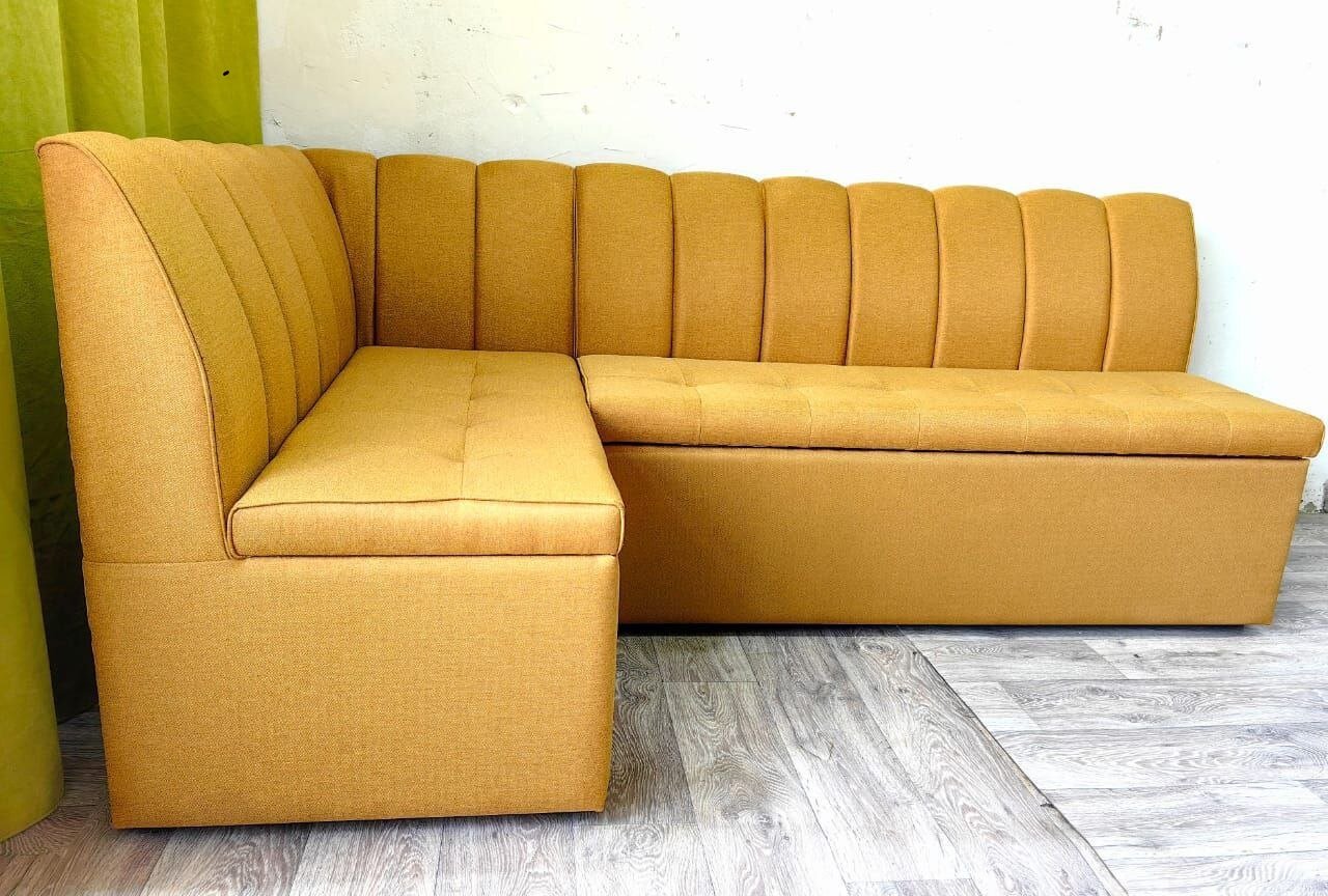 Кухонный уголок "Алатту", 200x140 см, с ящиком для хранения и мягким спальным местом, левый угол, горчичный