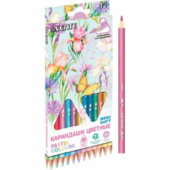 Цветные карандаши deVENTE "Trio Mega Soft Pastel", 12 пастельных оттенков, трехгранные, 4М, в коробке