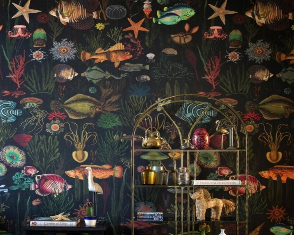 "Подводное существо рыба" Non-Woven Wallpaper, 50cm X 300cm Инструмент с клеем