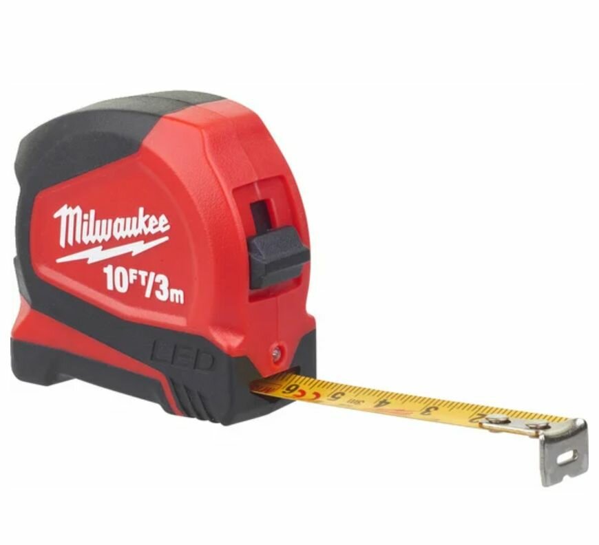 Рулетка Milwaukee 48226602, с поясным креплением, красная, 3 м