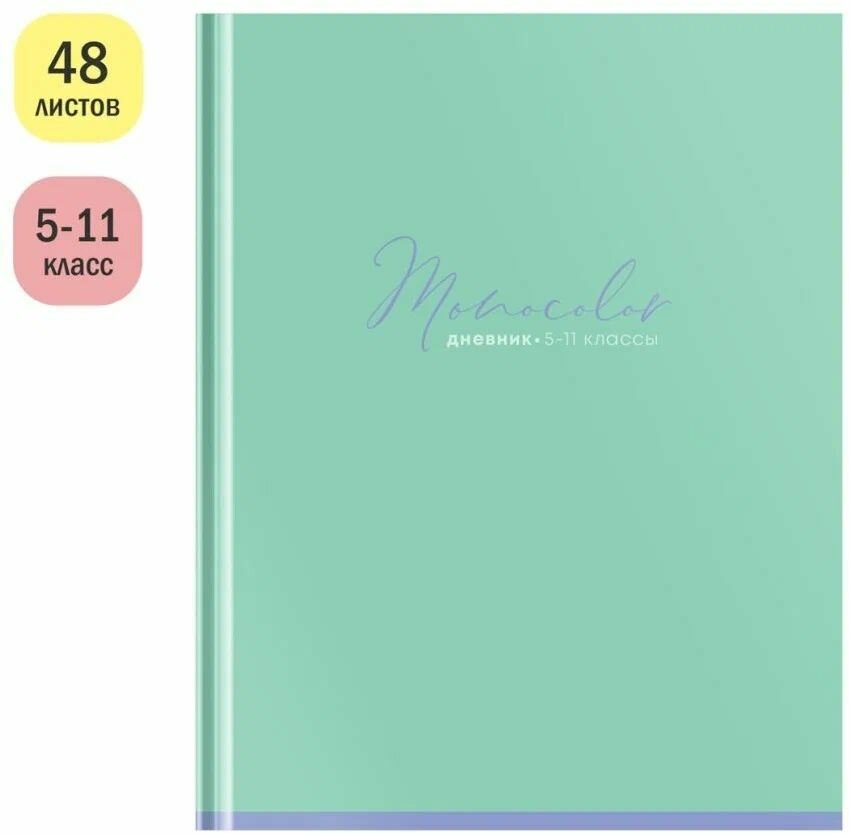 Дневник 5-11 кл. 48 листов "Моноколор. Your style", матовая ламинация, интегральная обложка, мятная