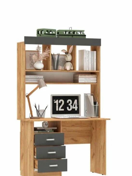 Мартина Стол письменный с надстройкой (Графит, Дуб крафт)