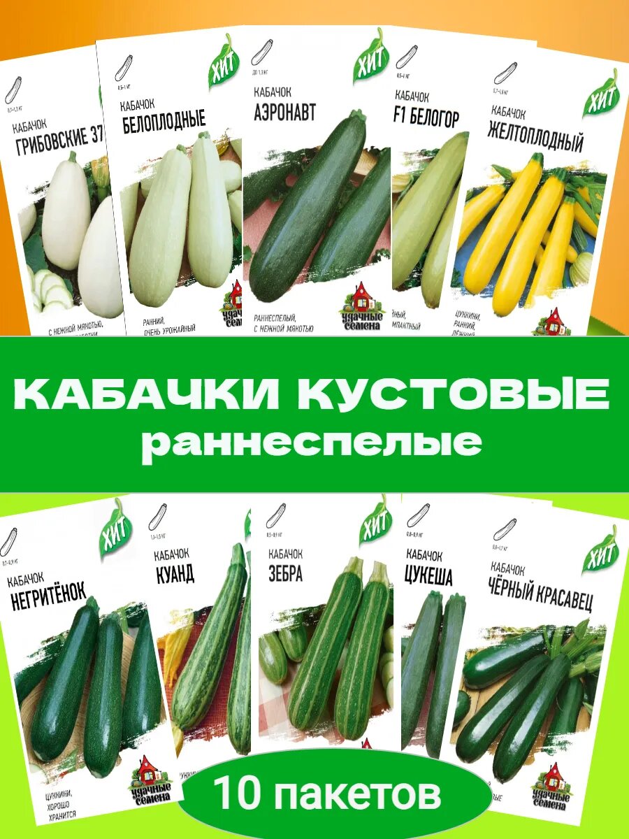 Кабачки семена кустовые раннеспелые 10 шт