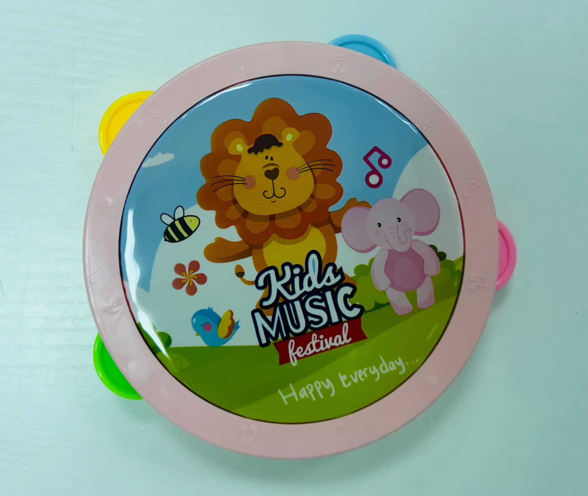 Музыкальный бубен, пластик, "kids music festival". Розовый 14х14х3см