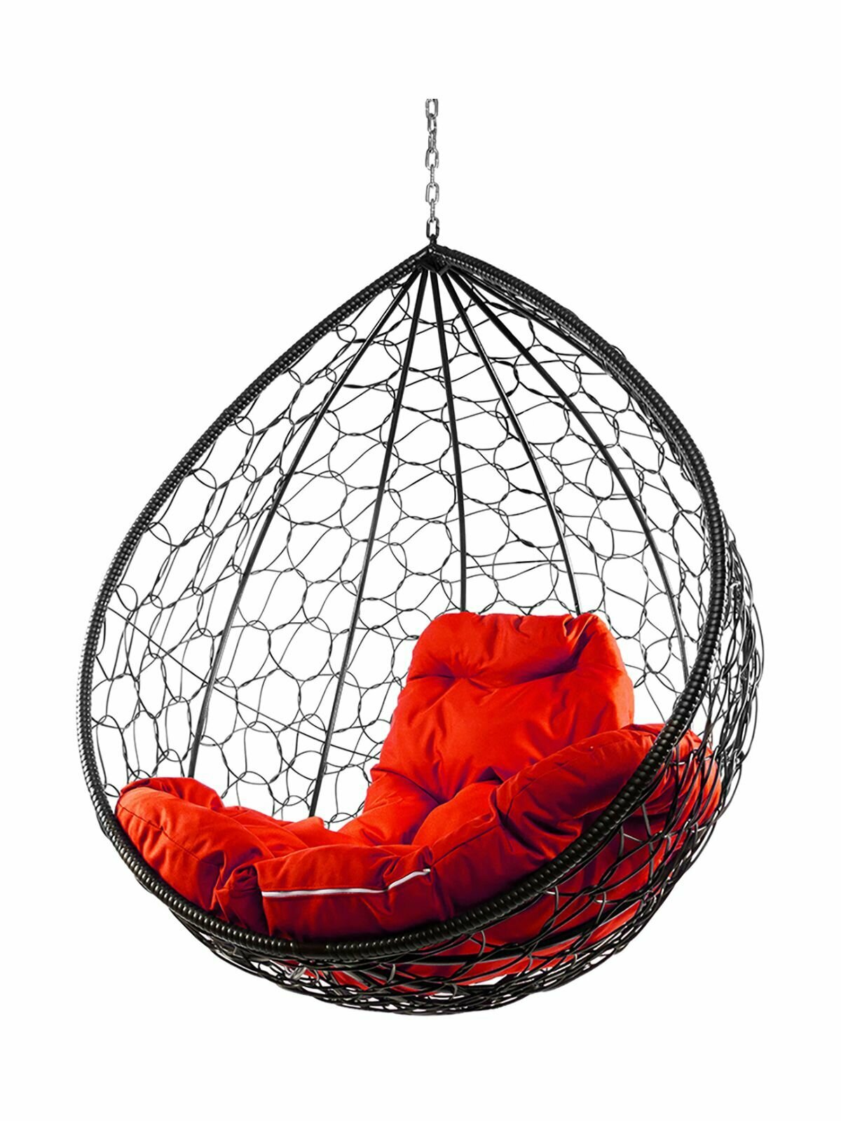 Подвесное кресло капля (без стойки), с ротангом черное, красная подушка