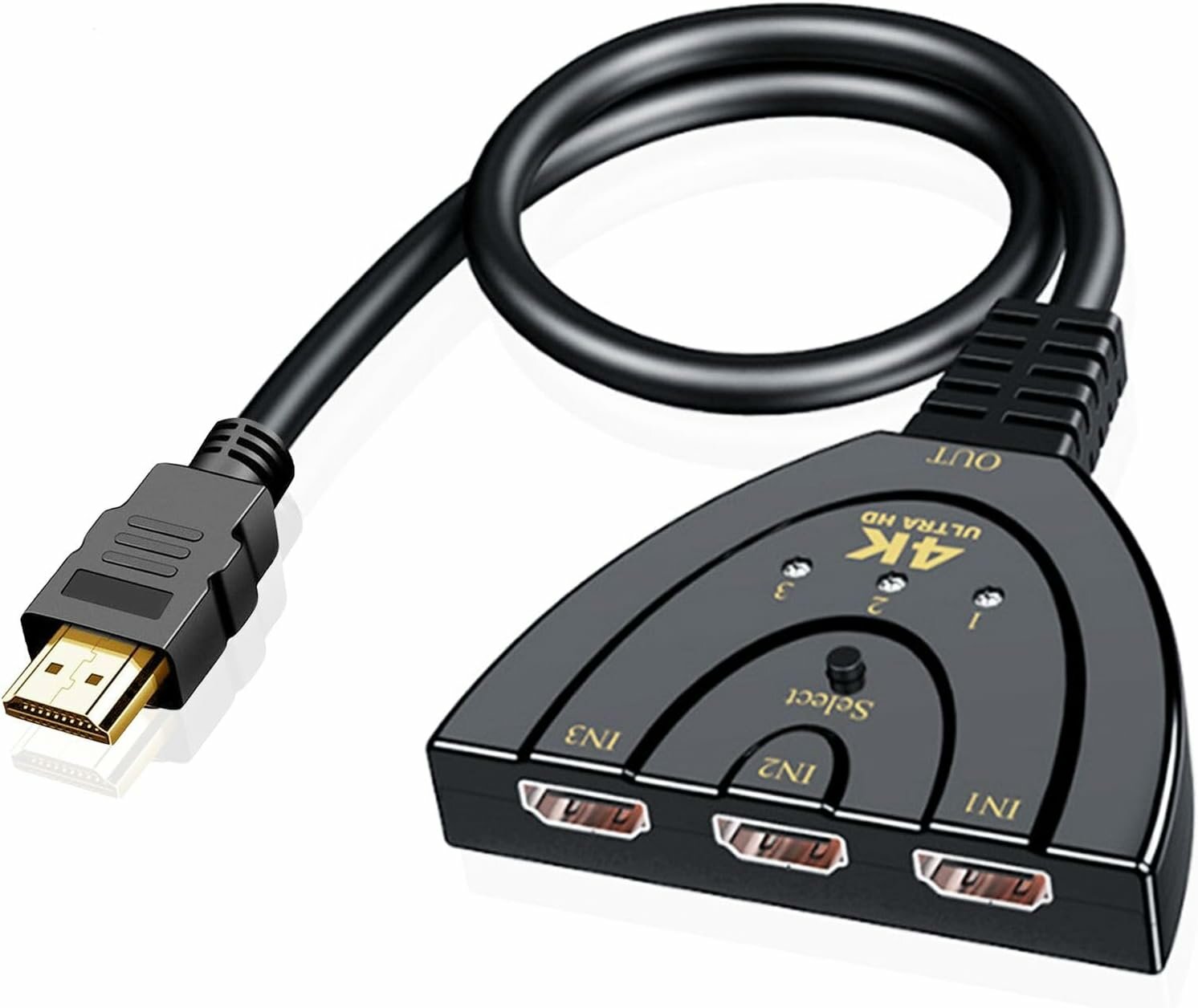 HDMI-разветвитель 3 в 1 выход, Ukiism 3-портовый HDMI-переключатель-селектор с 3,9-футовым HDMI-кабелем, поддерживает 4K 30 Гц 3D 1080P HDCP2.2 для PS5 PS4 Xbox DVD-плеера Fi