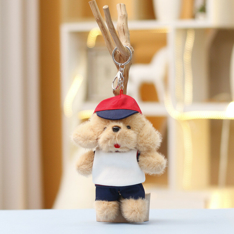 Creative dog plushie with baseball cap style for kids and car interior decoration