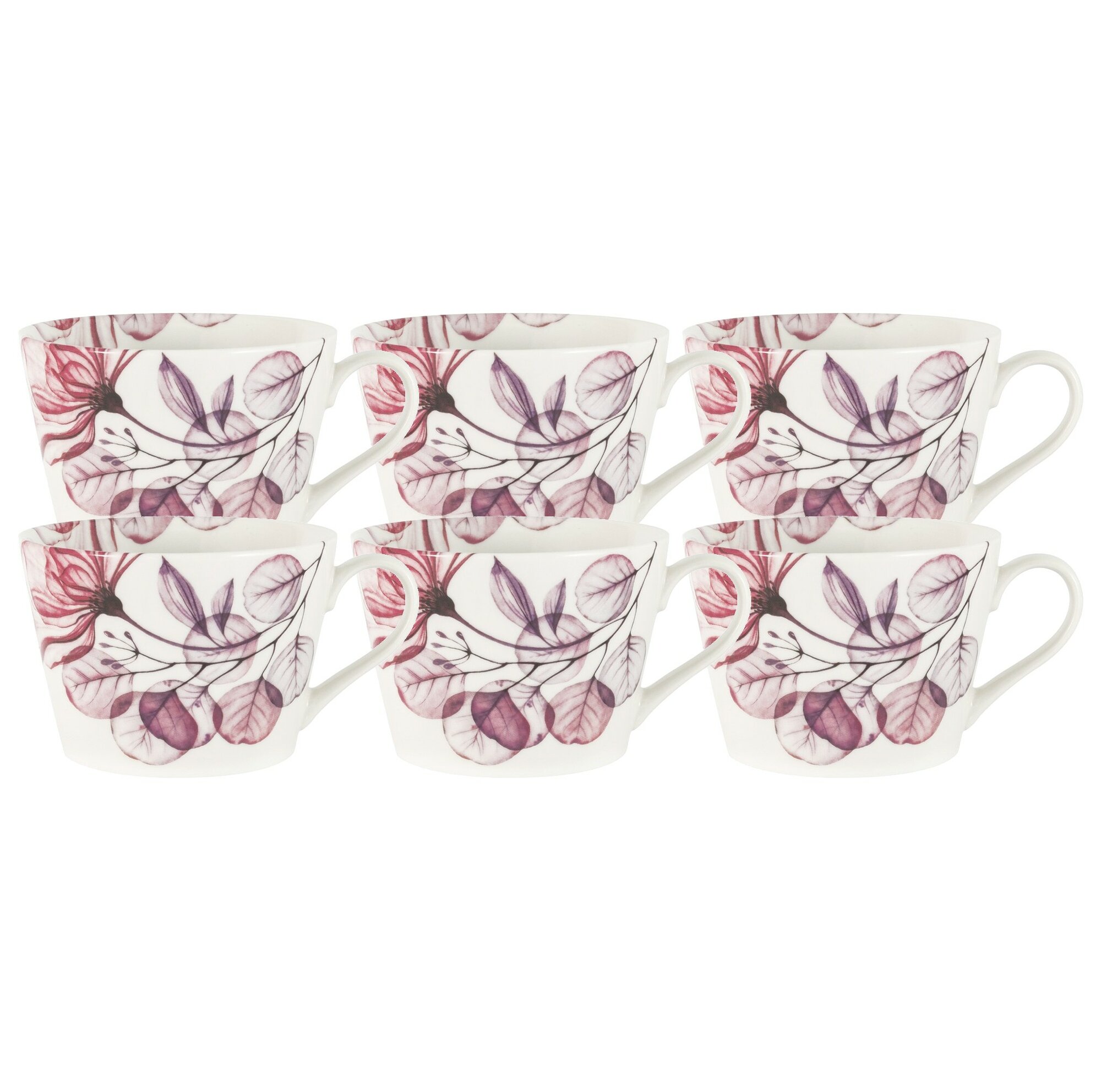 Набор 6 кружек, 480 мл, фарфор N, белая, Азалия бордовая, Magic flowers (Anna Lafarg)